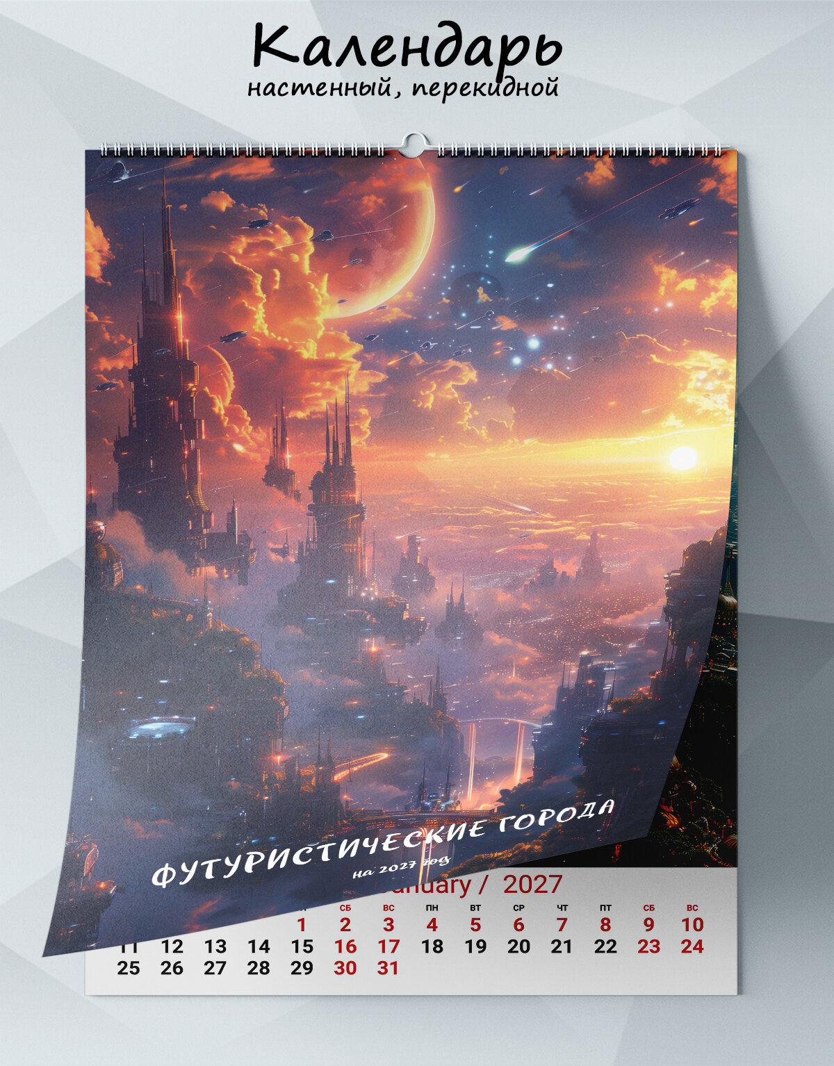 Календарь настенный, перекидной "Футуристические города" на 2027 год