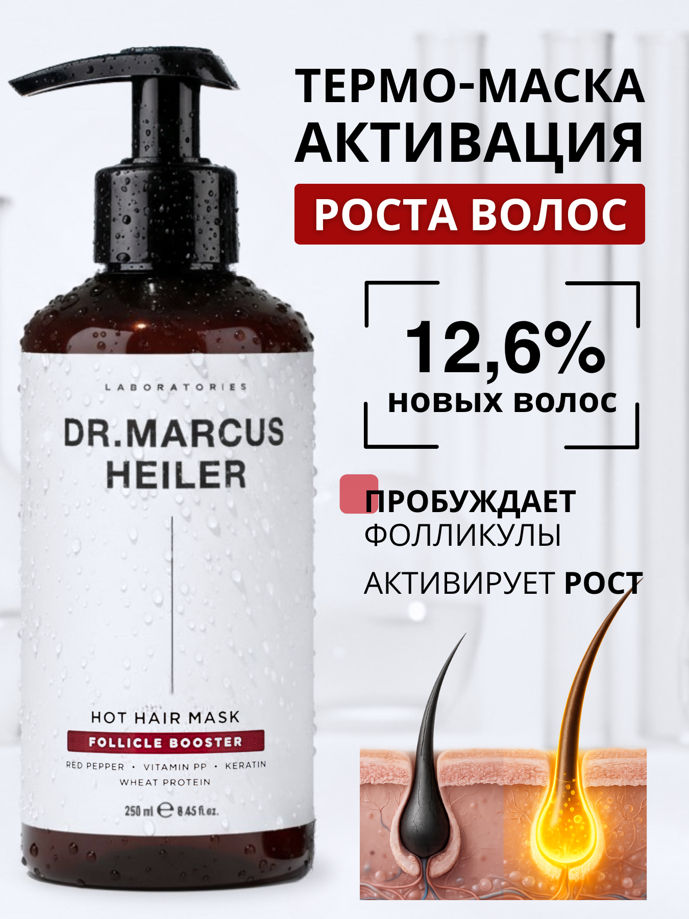 Маска для роста волос и против выпадения с перцем и никотиновой кислотой, активатор роста Doctor Heiler