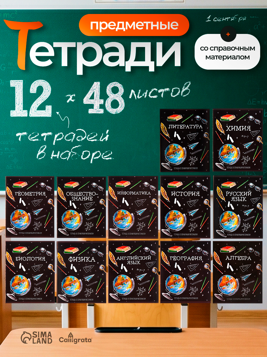Набор предметных тетрадей 48 листов, Calligrata «Доска», 12 предметов