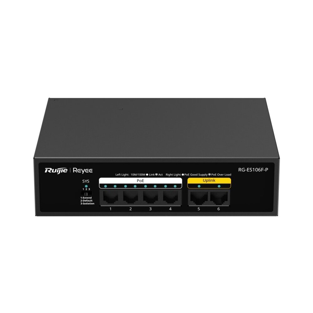 Коммутатор Ruijie/Reyee RG-ES106F-P, L2, 1.2 Гбит/с, неуправляемый (RG0000039)