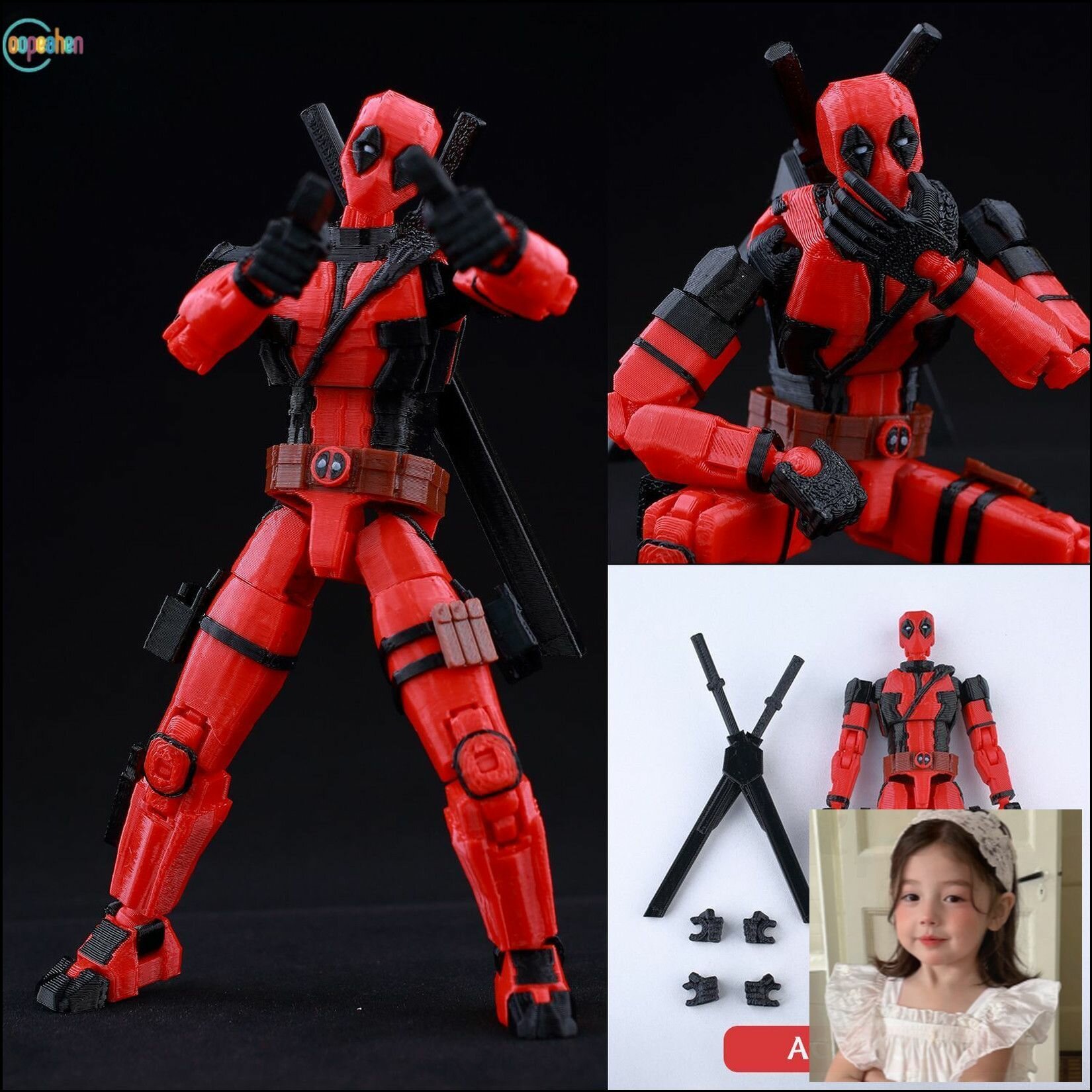 Фигурка Дэдпул/Marvel Deadpool 3D-печатная, подвижная экшен-фигурка 14 см (5,5 дюйма), с аксессуаром, подарок для фанатов от 14 лет