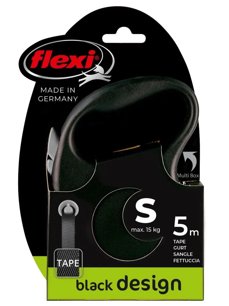 Поводок рулетка для собак Flexi Black Design S лента черный/серебристый 5 м до 15 кг