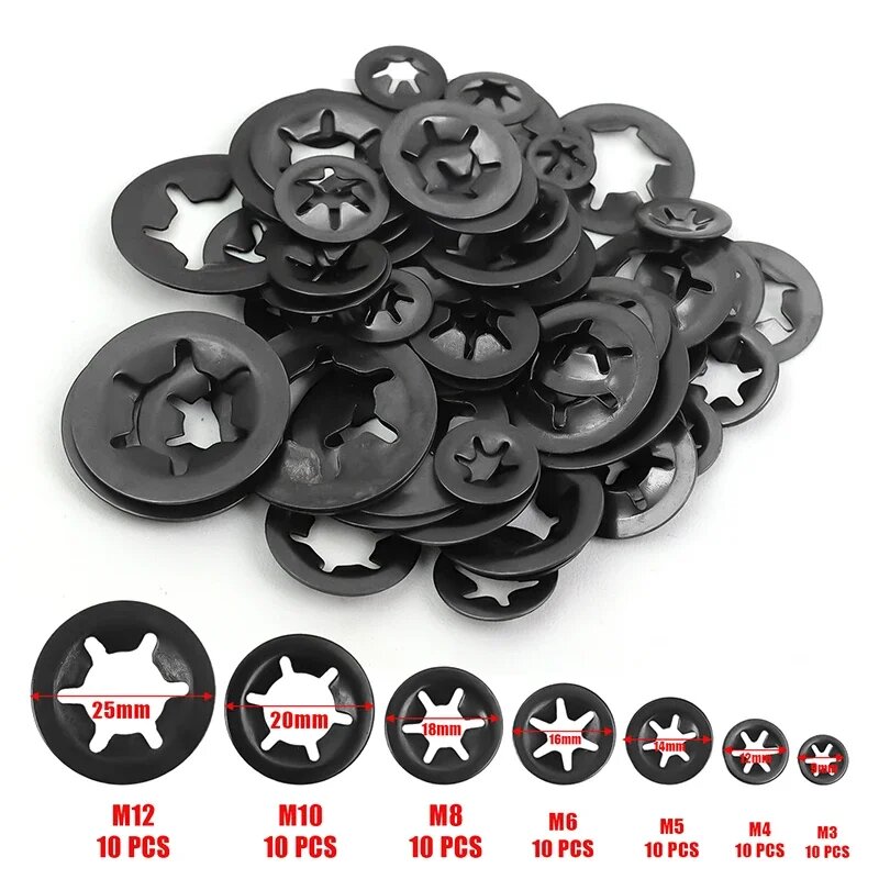Набор стопорных шайб Internal Tooth Starlock Washers из стали 7 размеров