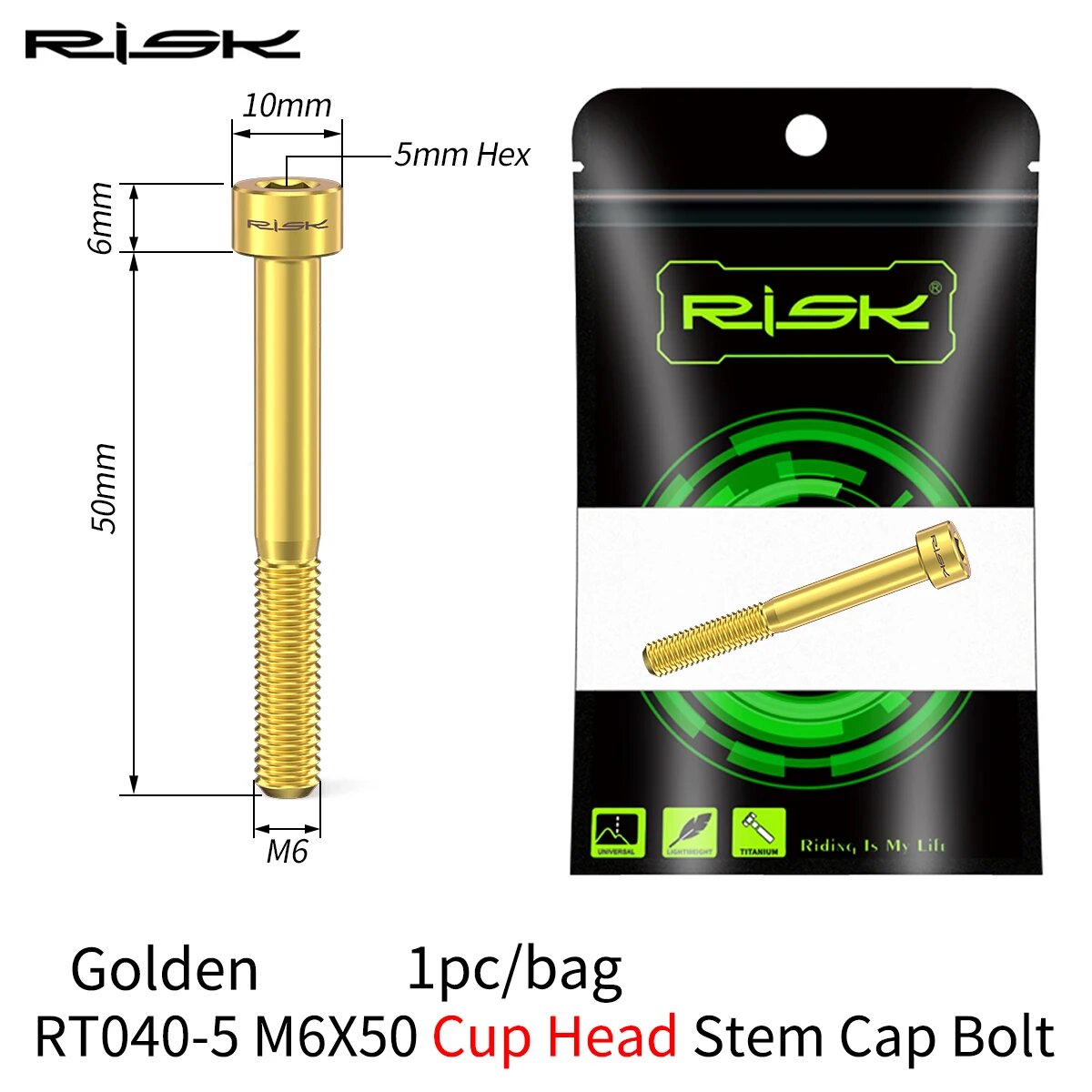 Болт для выноса руля RISK Golden M6X50