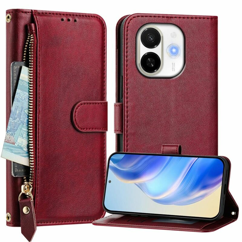 Чехол-книжка для Tecno Spark 30C 5G и Pop 9 5G (Техно спарк 30C 5G и Pop 9 5G) с кошельком на молнии. Мягкий силикон, полная защита, ударостойкий, беспроводная зарядка