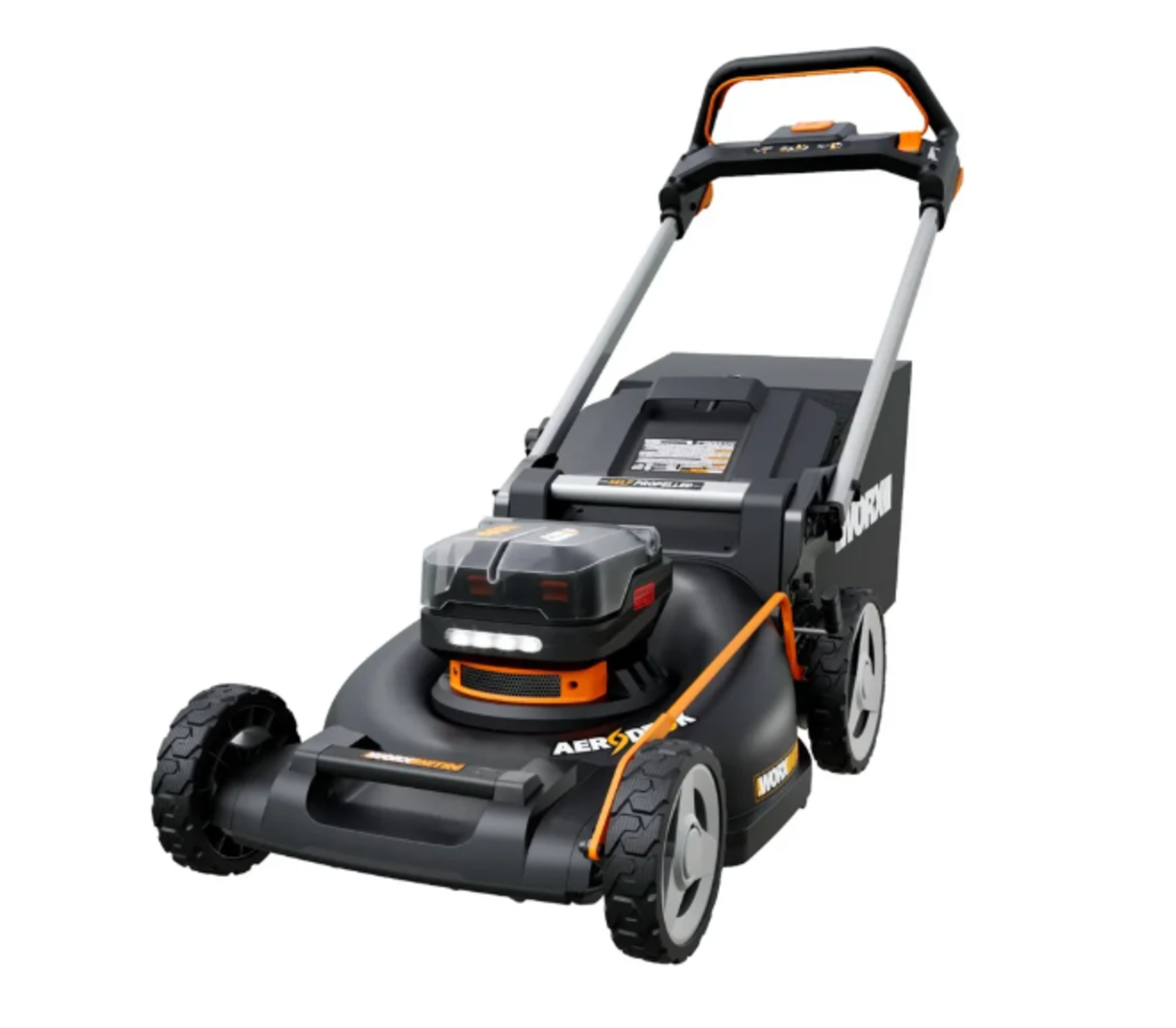 Газонокосилка самоходная аккумуляторная бесщеточная WORX WG760E, 40В, 51см, 5Ач х2, ЗУ 2А х2, коробка