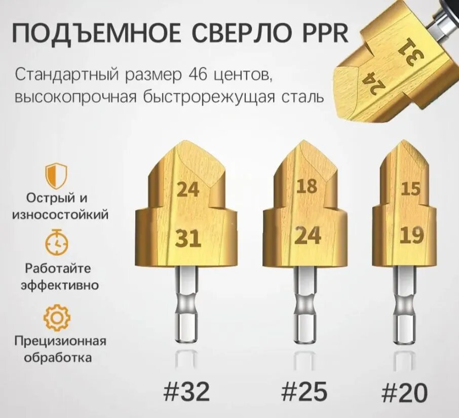 Сверла для восстановление водопроводных ППР фитингов, 20/25/32 мм