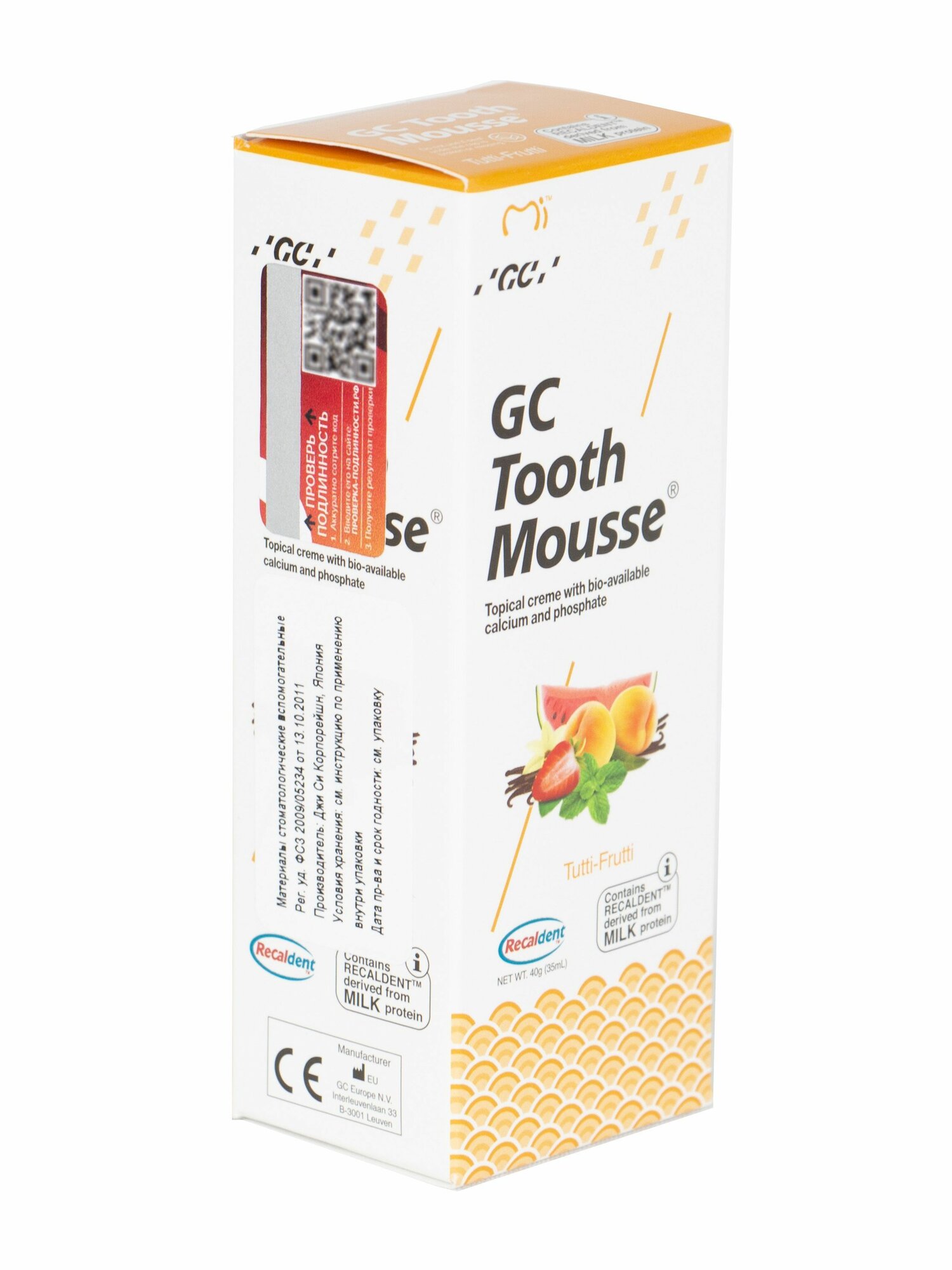 Зубной гель GC Tooth Mousse Тус Мусс, для восстановления и укрепления эмали, мультифрукт, 40г. (35мл.)