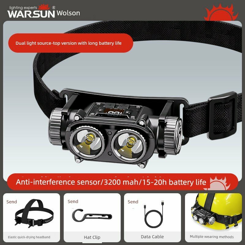 Фонарь на голову Worsun Falcon Ultra Bright 2800Люмен 15-20Ч Анти-помехи Сенсор Цифровой Дисплей Эластичный ремешок