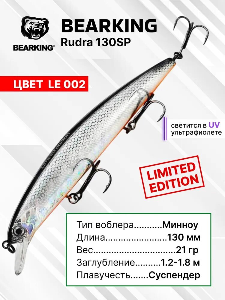 Воблер для рыбалки Bearking Rudra 130SP/цвет D/Mat Tiger/приманка на щуку/длина-130мм, вес-21гр, заглубление от 1,2 до 1,8м, суспендер, минноу (minnow)/