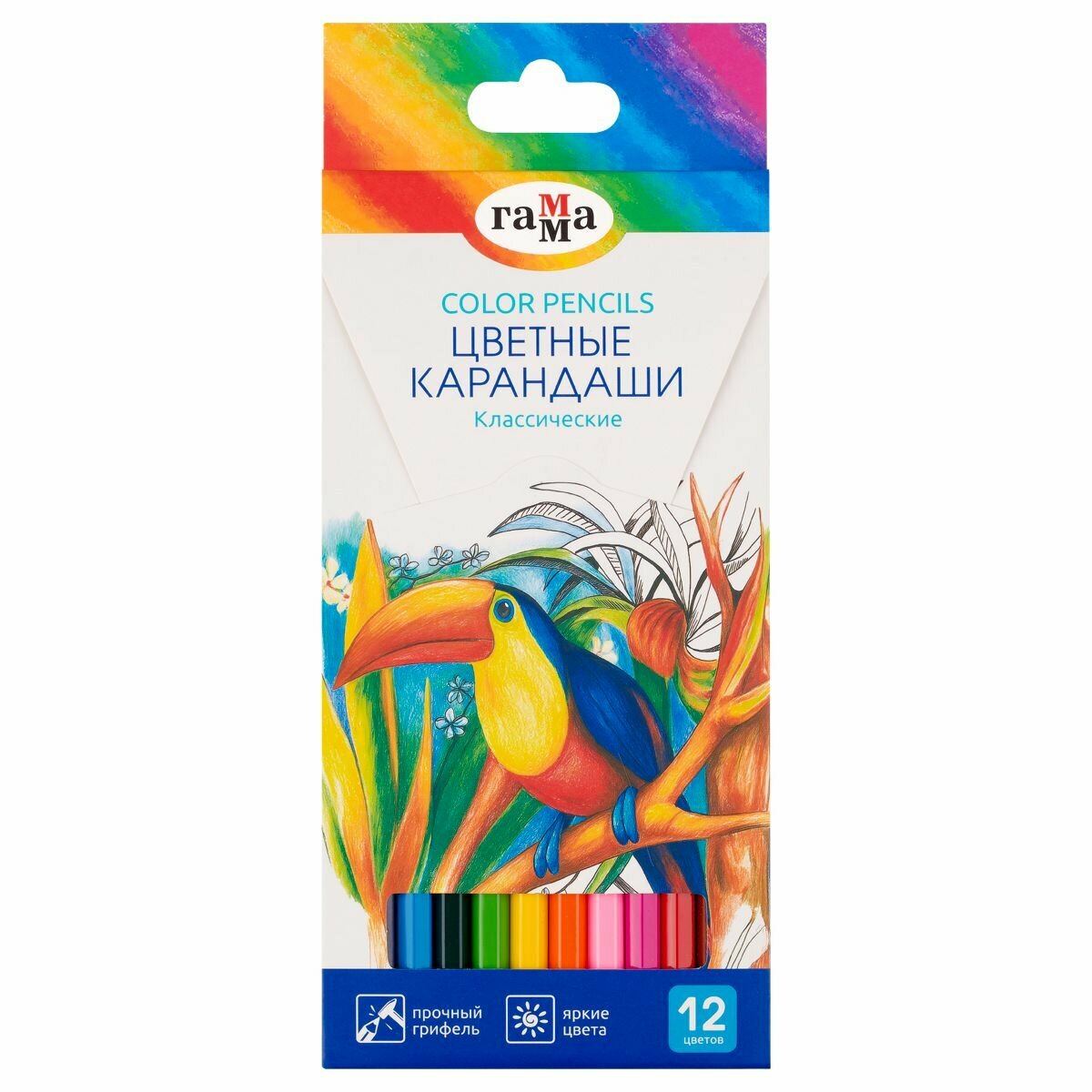 Карандаши цветные 12 цветов Гамма "Классические" (L=175мм, d=3мм, 6гр) картон. уп, европодвес (CP12_112025), 12 уп.