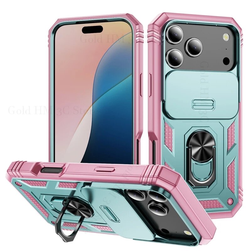Чехол для iPhone 13 Pro Max Green Pink с кольцом