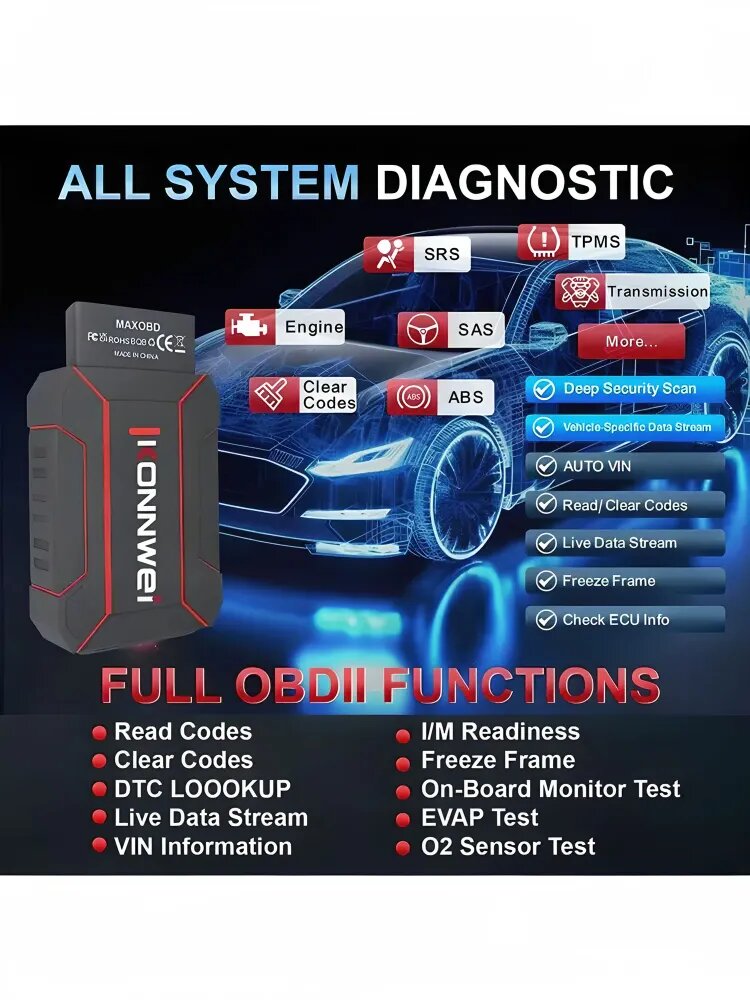Maxobd Car Diagnostic Code Care All System Scanner Bluetooth 5.0 Для Android И IOS CAR OBD — фото 1