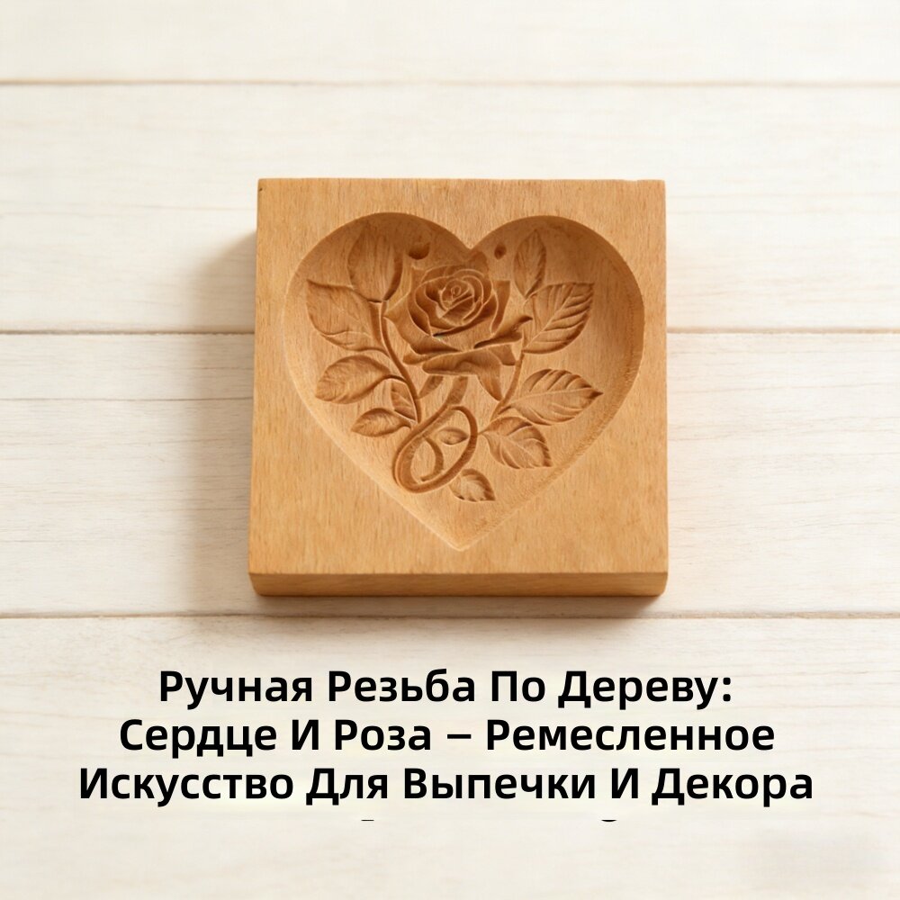 Форма для печенья из орехового дерева в виде сердца с розой, 1 шт.