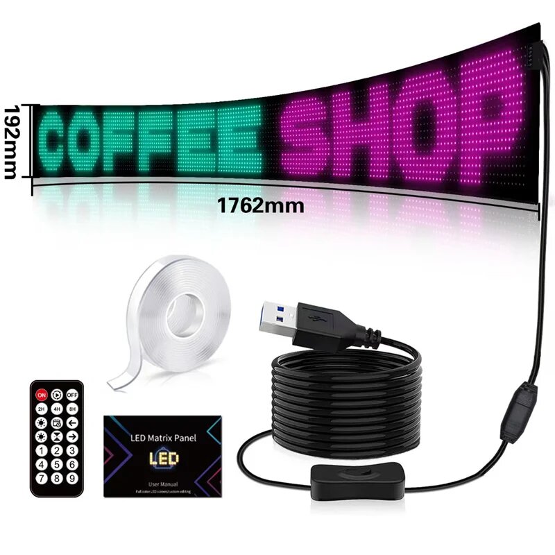 Программируемая светодиодная вывеска для бизнеса 16x192LED 19.2X176cm