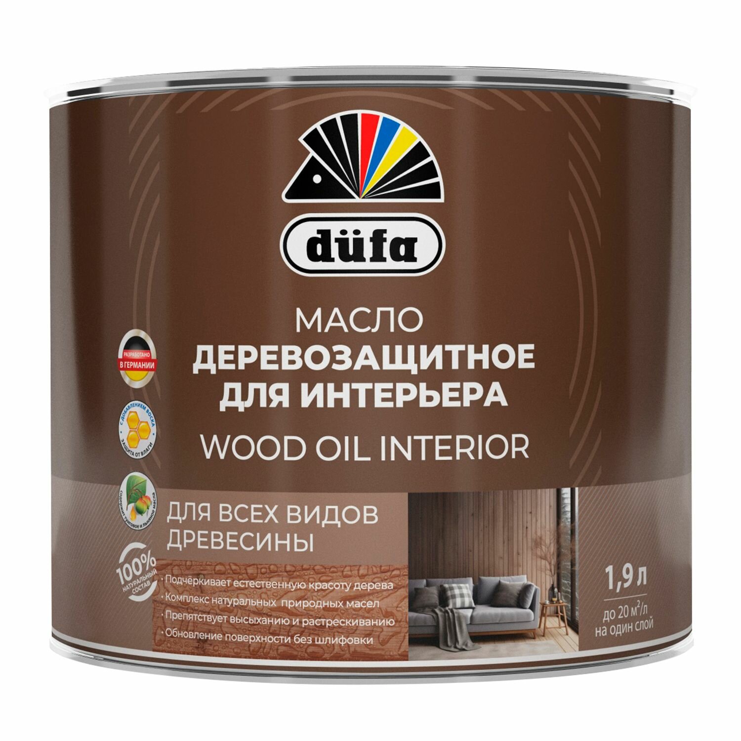 Масло деревозащитное для интерьера Dufa Wood Oil Interior бесцветное полуматовое 1,9 л.