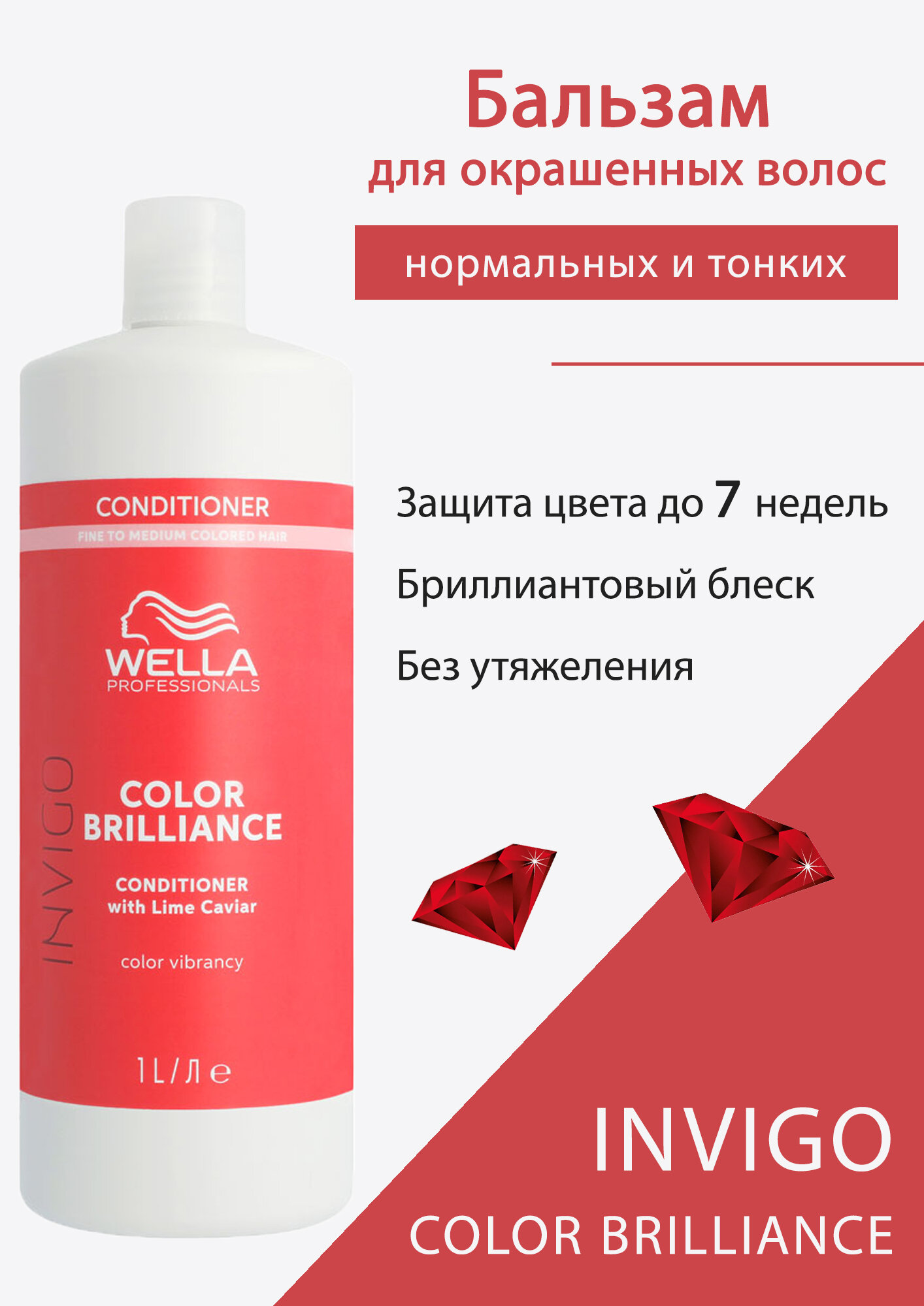 Wella Professionals Бальзам для окрашенных нормальных и тонких волос INVIGO Color Brilliance Conditioner, 1 л