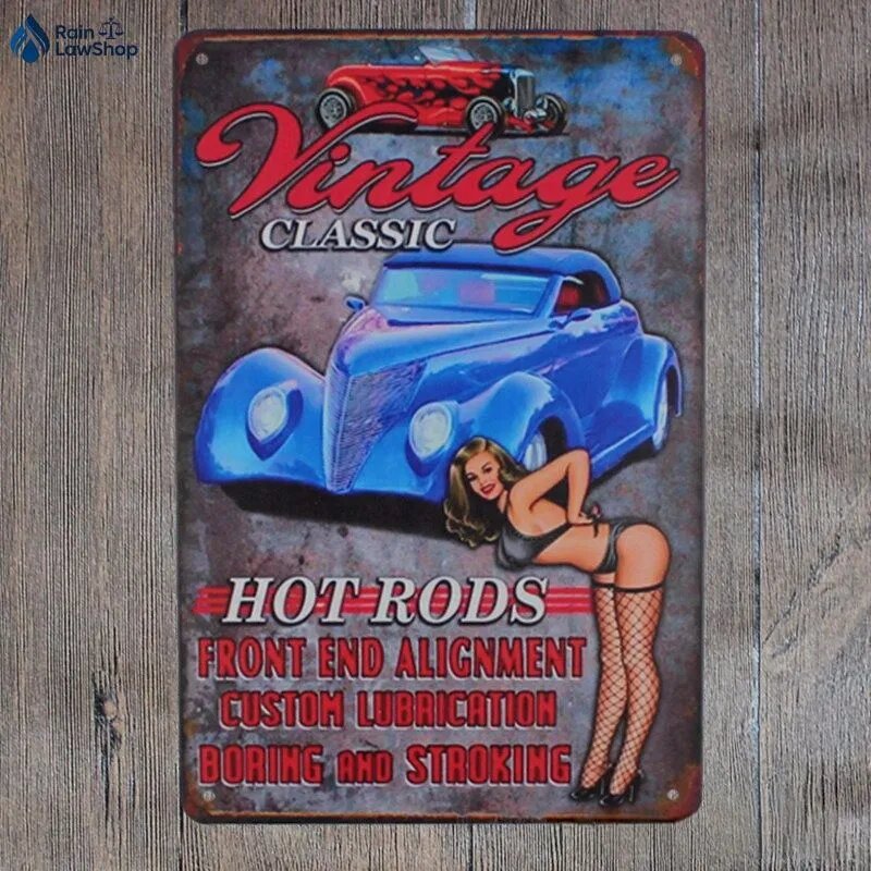 Декоративная металлическая плашка Vintage Hot Rods размер 20х30 см