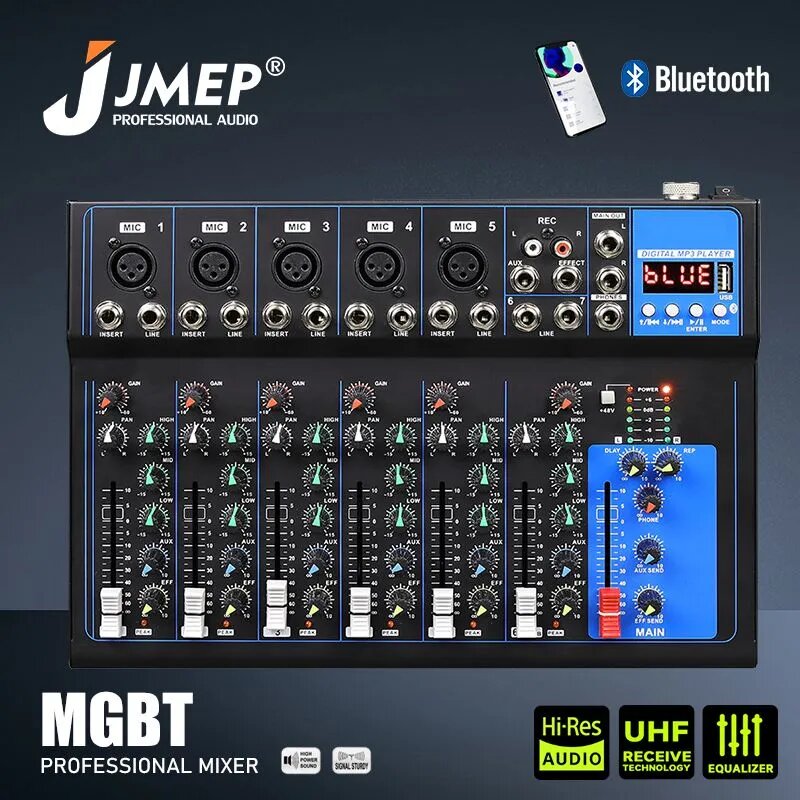 JMEP MG07BT Профессиональный 7-полосный микшер, встроенный Bluetooth, USB подключение