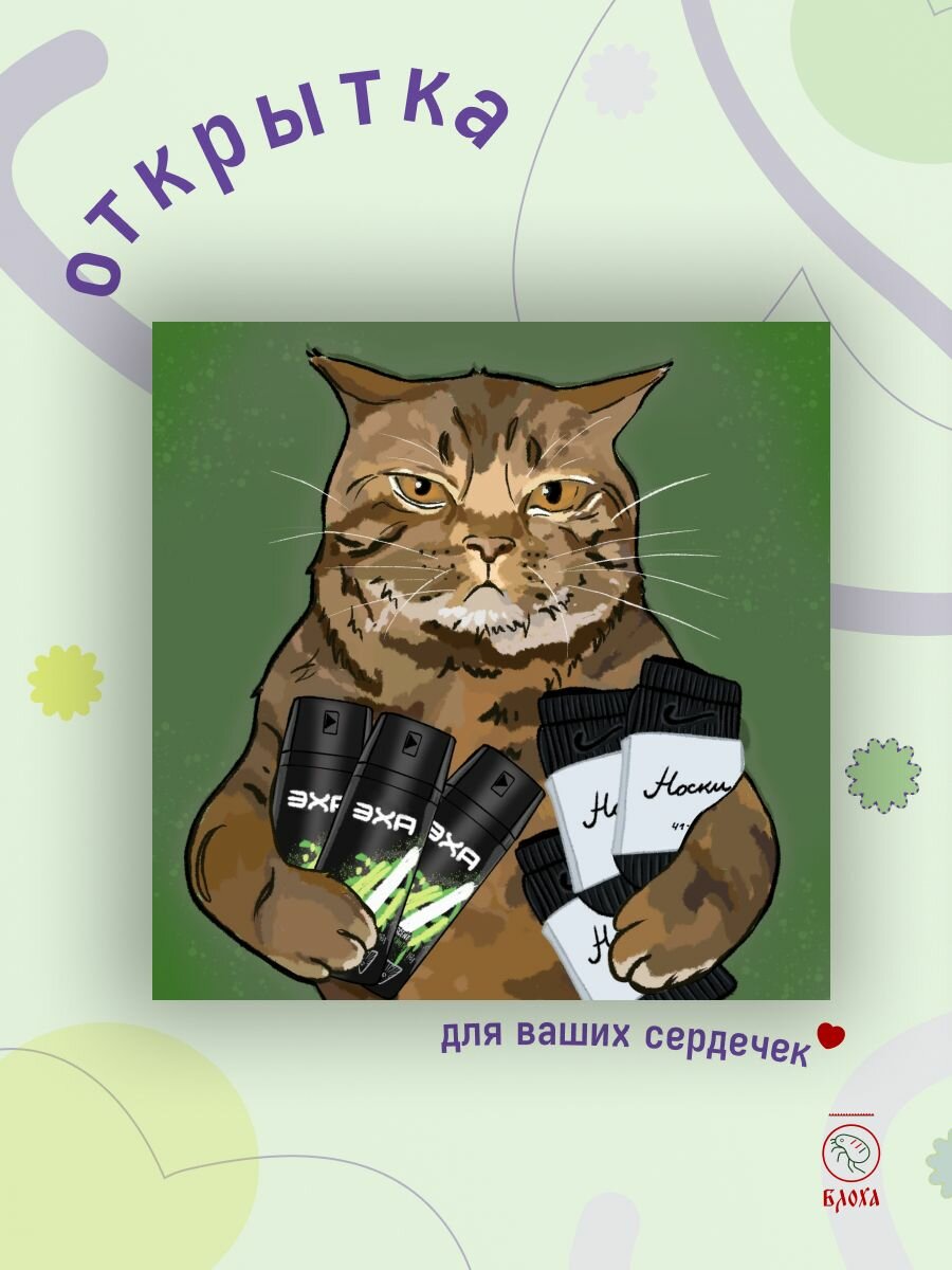 Открытка Кот с носками