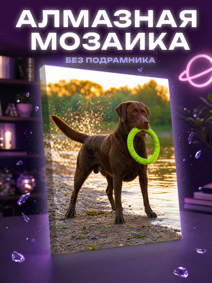 Алмазная мозаика шоколадный лабрадор на пляже
