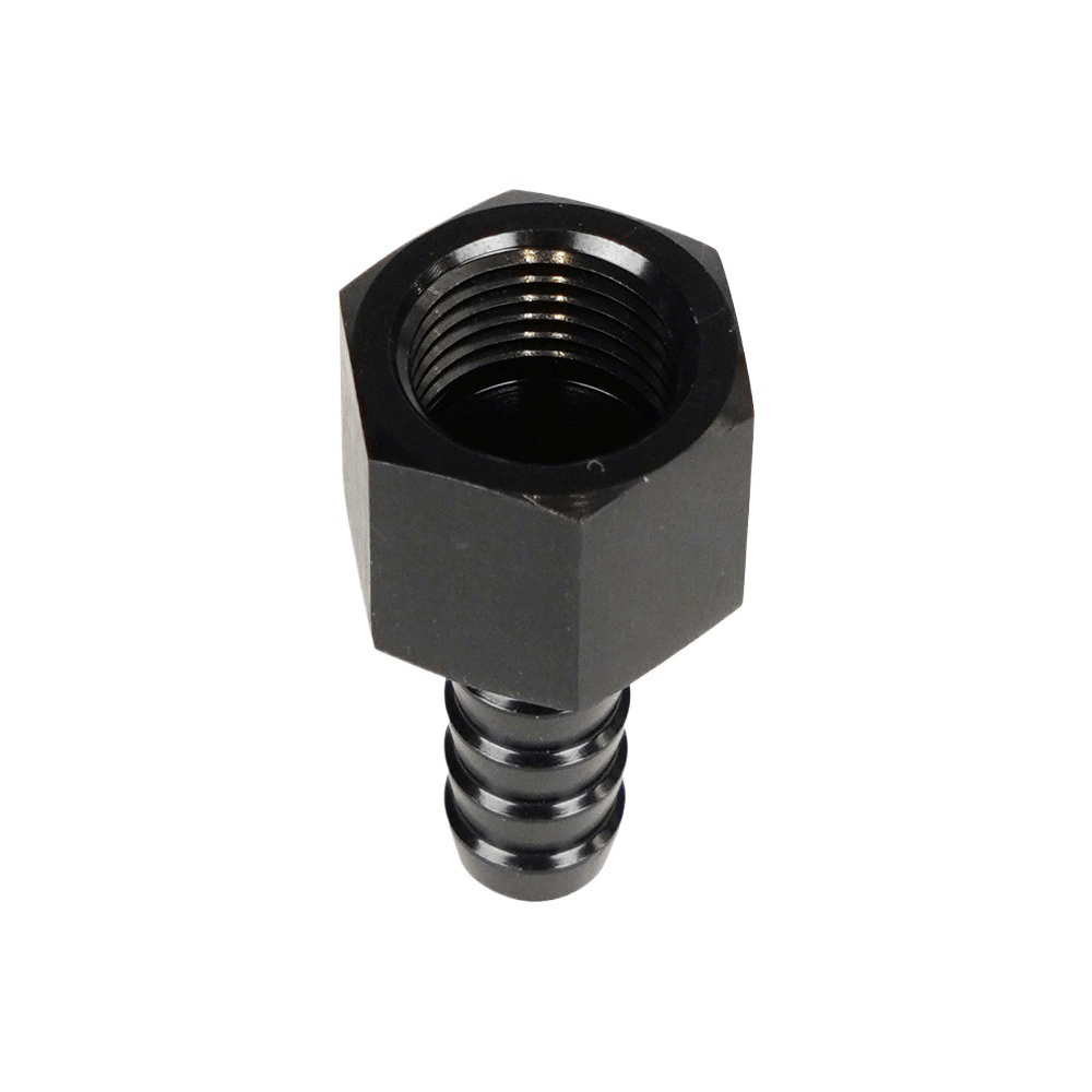 Штуцер прямой для шланга 3/8 Barb на 8 AN Female Swivel, алюминий черный анодированный, модель 3/8 AN8