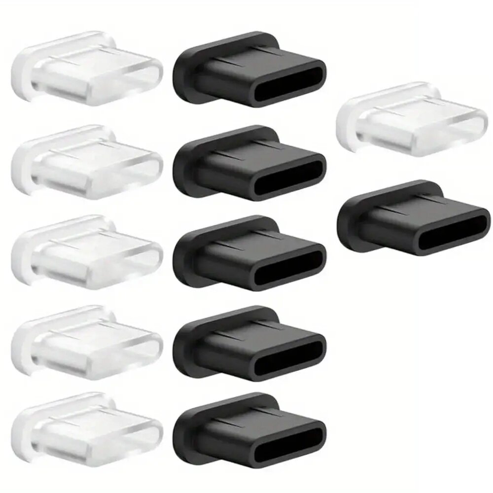 Пылезащитные заглушки для USB-C, 12 шт, черно-белые, мягкие, для смартфонов, планшетов, камер и электронных книг