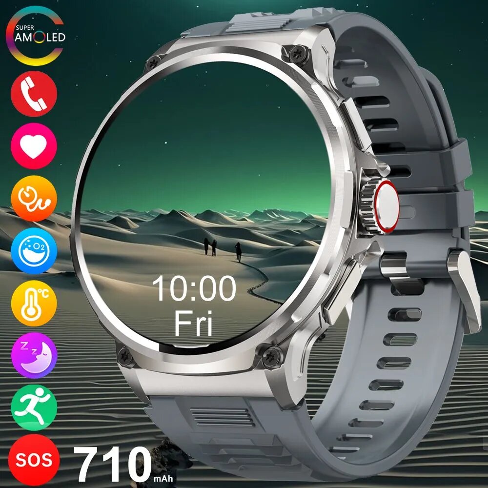 SACOSDING Смарт-часы, 52mm, Серый силикон
