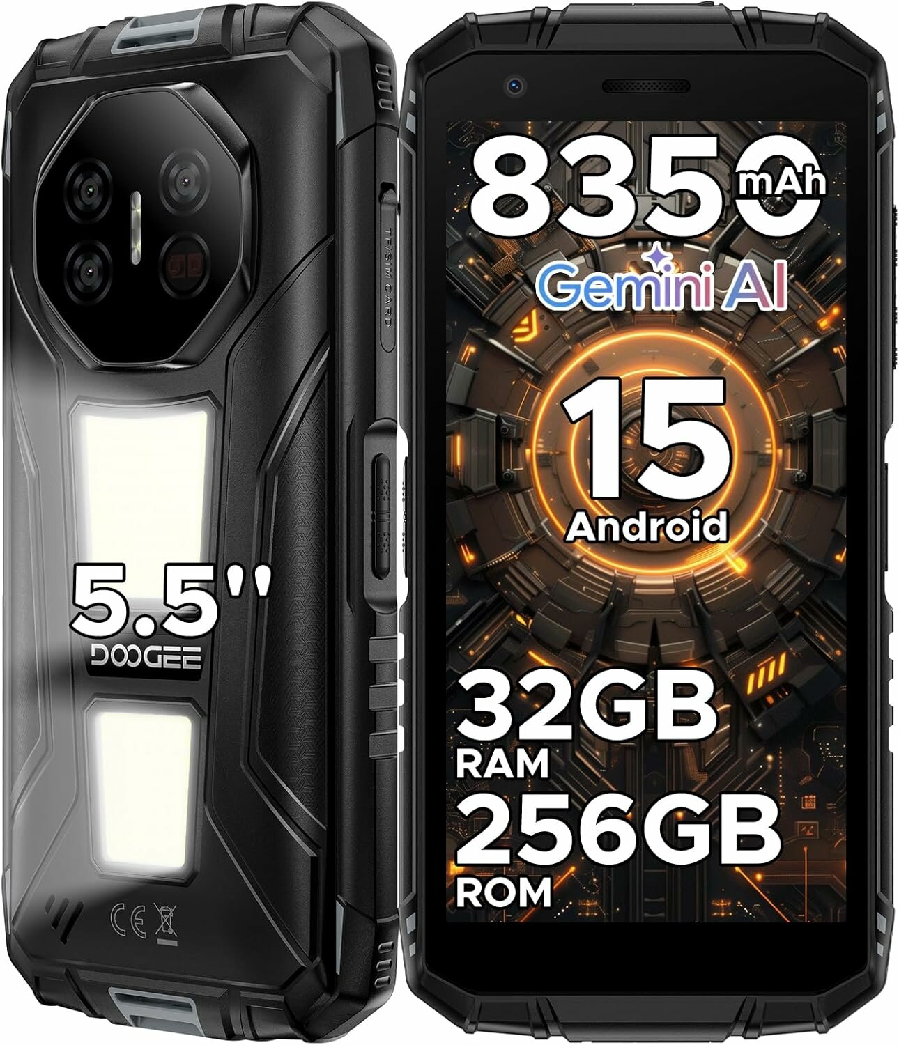 Смартфон DOOGEE Fire 3 Max Rugged, 32(8+24)GB 256GB, 5,5-дюймовый HD-дисплей, 8350 мАч