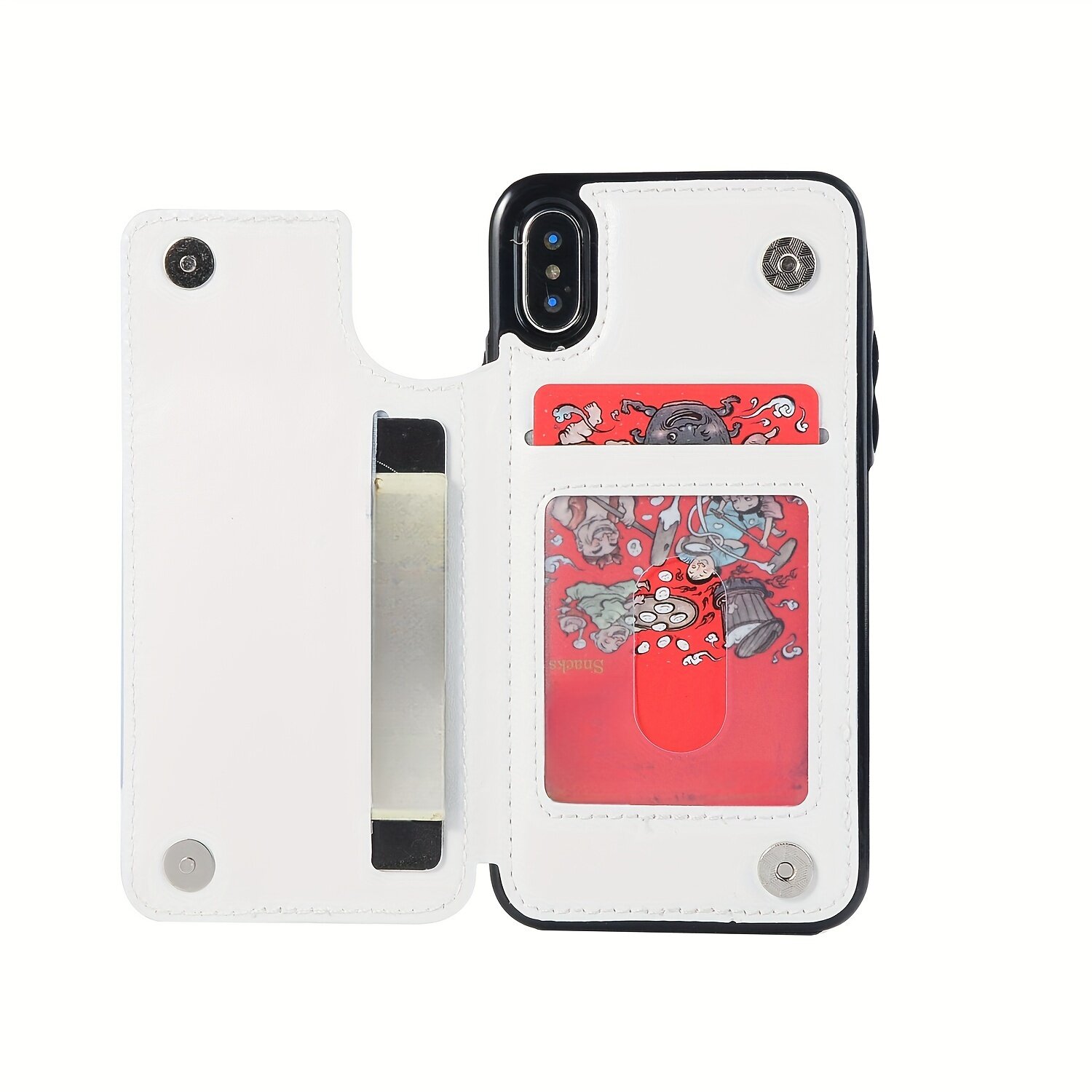 Чехол-кошелек для iPhone X/XS с держателем карт, подставкой, двойным магнитным замком, ударопрочный, искусственная кожа, белый