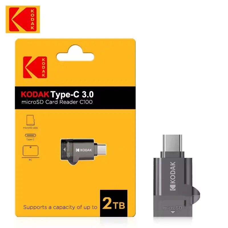 Карта памяти Kodak Micro SD до 256 ГБ Class 10 U3 V30 Type-C Card reader