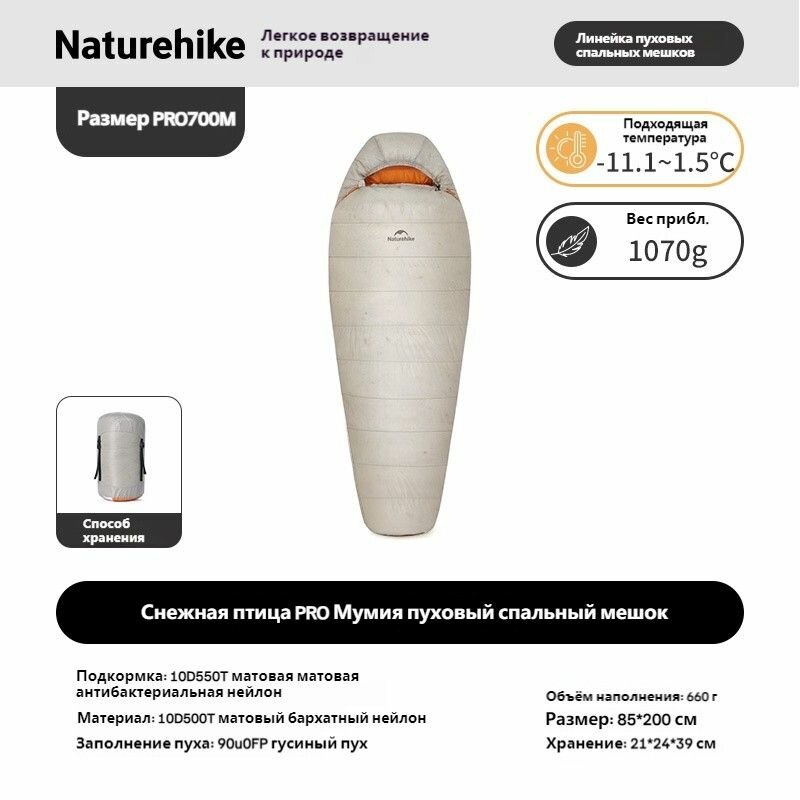 Naturehike Пуховый спальный мешок для мамы, Многорежимная динамическая теплоизоляция, Сверхлегкая ткань 10D CNK2650WS012