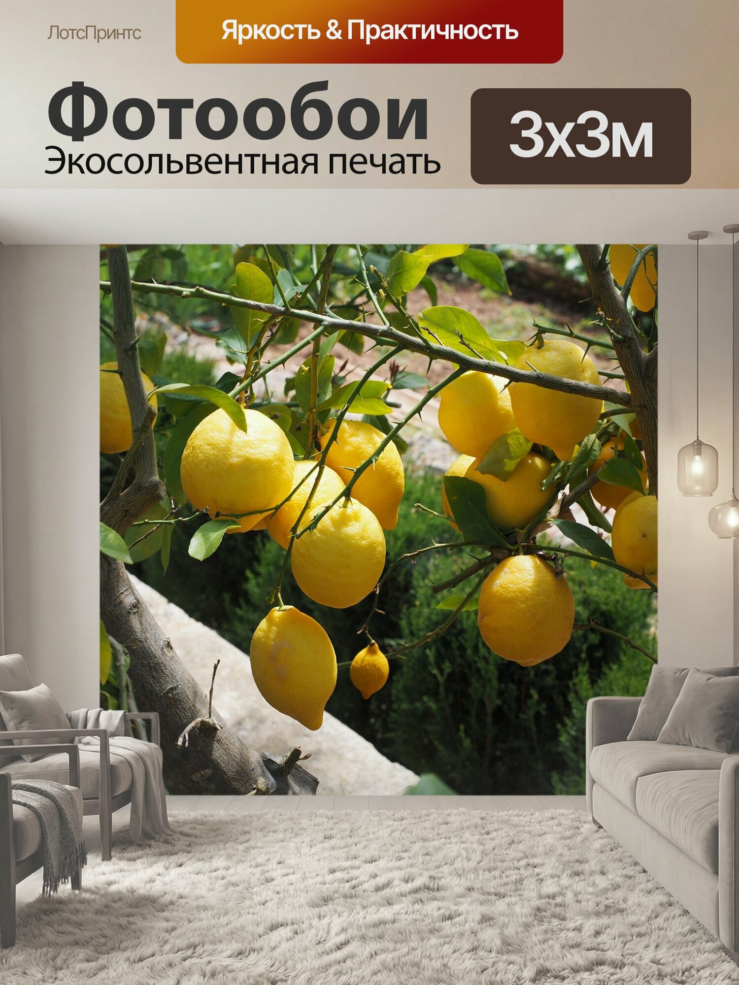 Фотообои "Лимон, лимоне, лимонное дерево" 300x300 см. экосольвентная печать