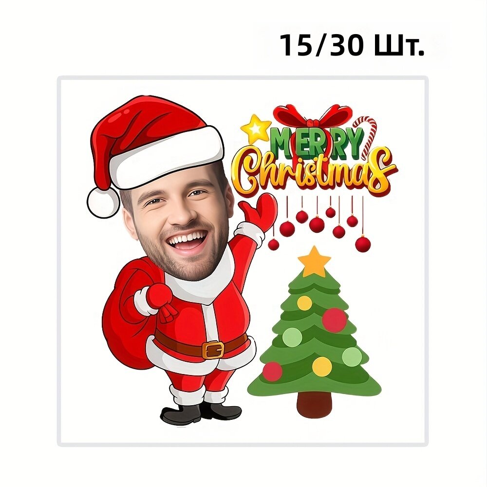 Временные тату-наклейки на рождественскую тему: Санта, ёлки, Merry Christmas, 30 шт.