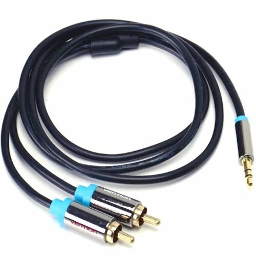Аудиокабель 3.5мм-2RCA Vention P550AC200-S, переходник 3.5мм штекер на 2RCA штекера, 2 метра, чёрный
