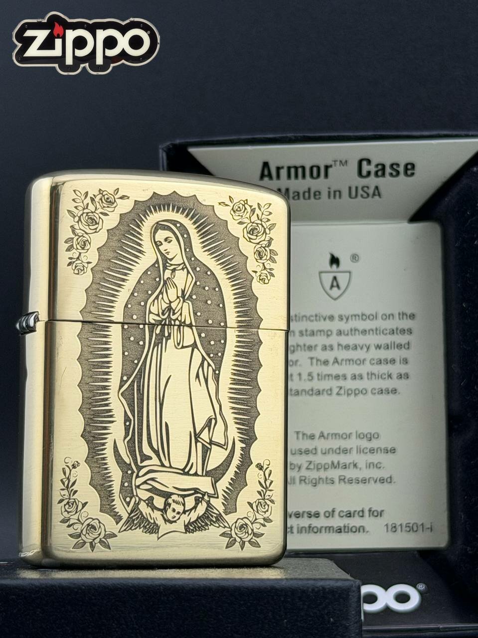 Зажигалка Zippo Armor Virgen de Guadalupe Antique Brass