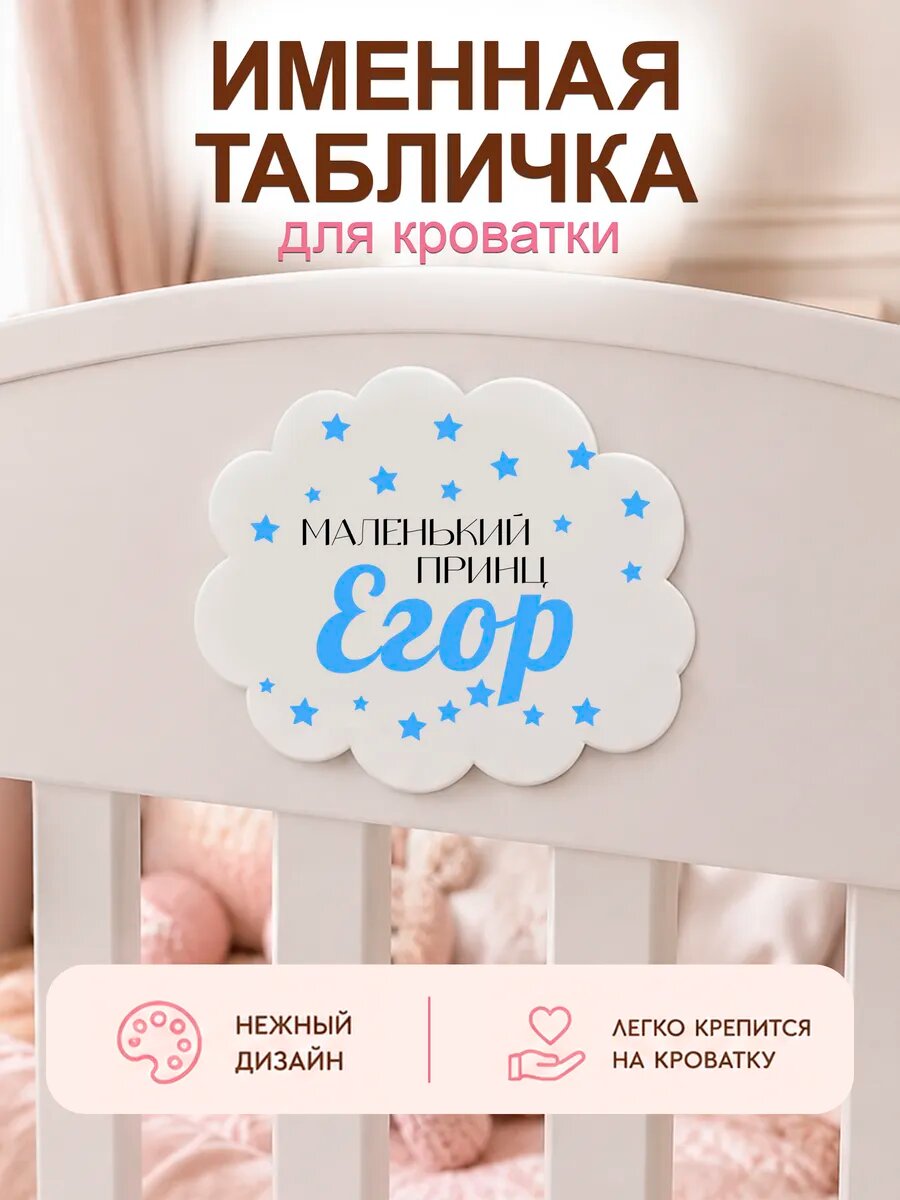 Именная табличка для детской кроватки из акрила для Егора