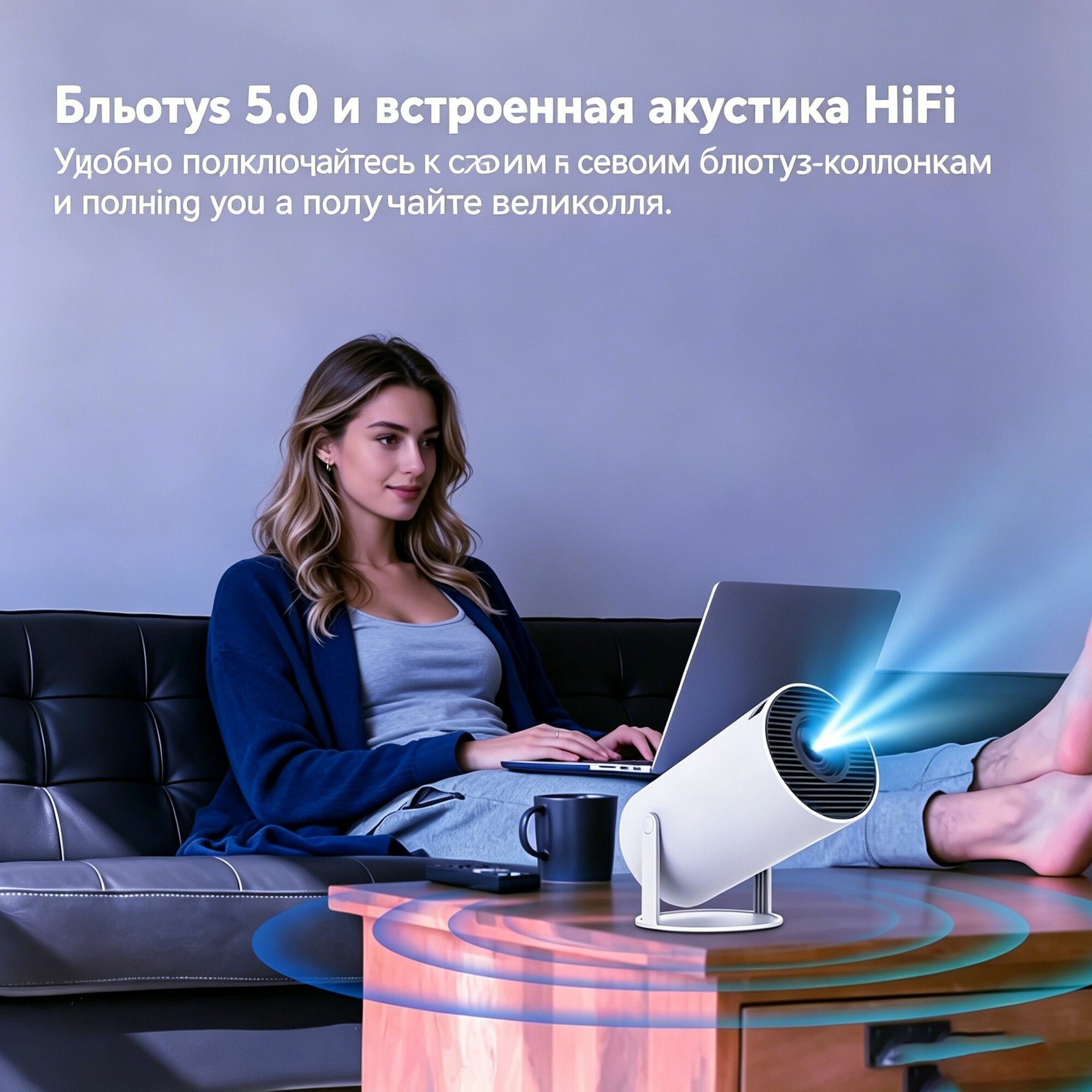 Проектор Проектор Android 11, 4K, 720P, Wi-Fi, Bluetooth, белый беспроводной смарт