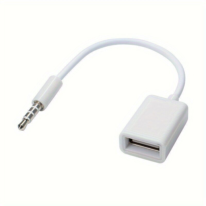Адаптер-переходник 3.5 мм AUX (мужской) на USB 2.0 (женский) для автомобиля, белый