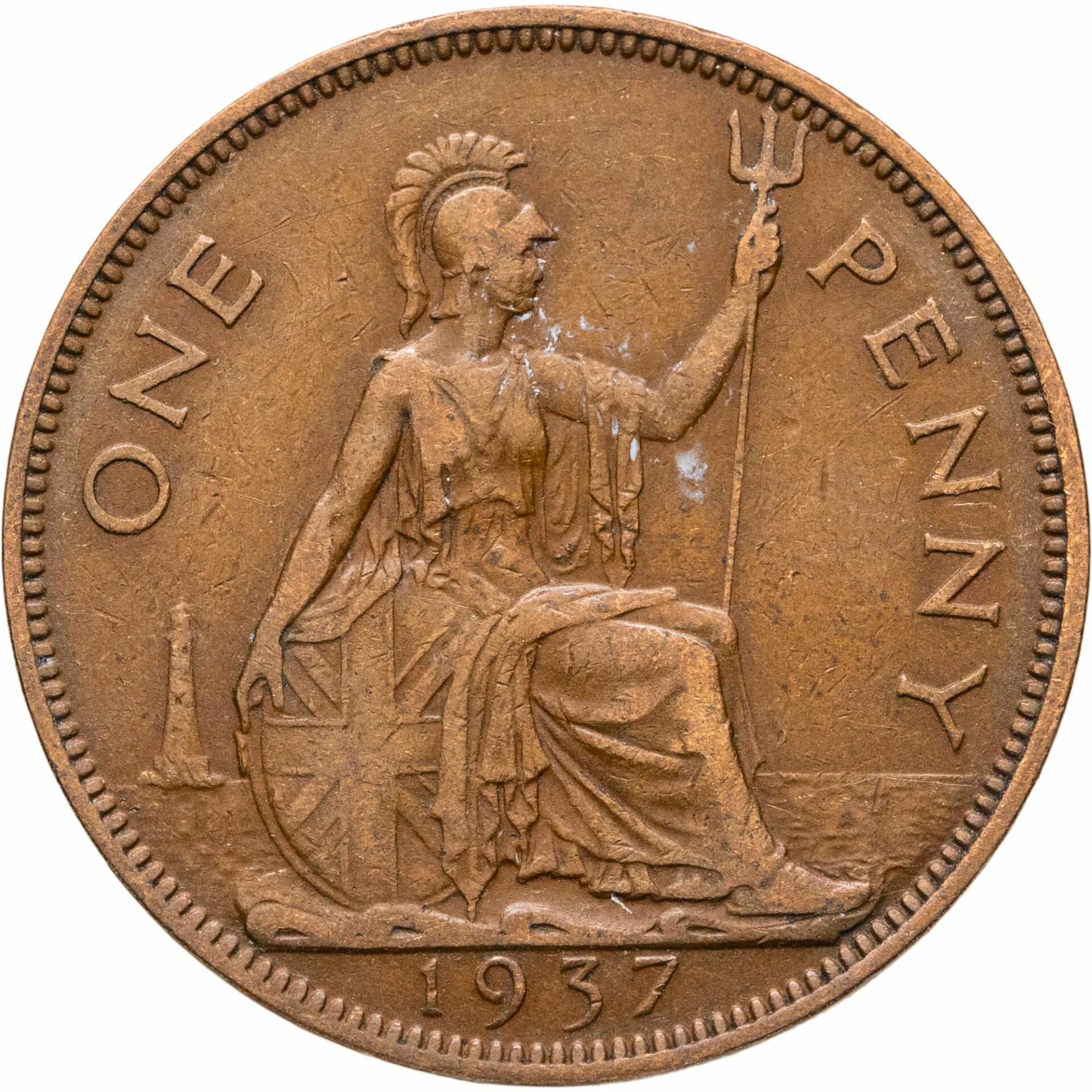 Великобритания 1 пенни penny 1937, Бронза, в сохранности VF