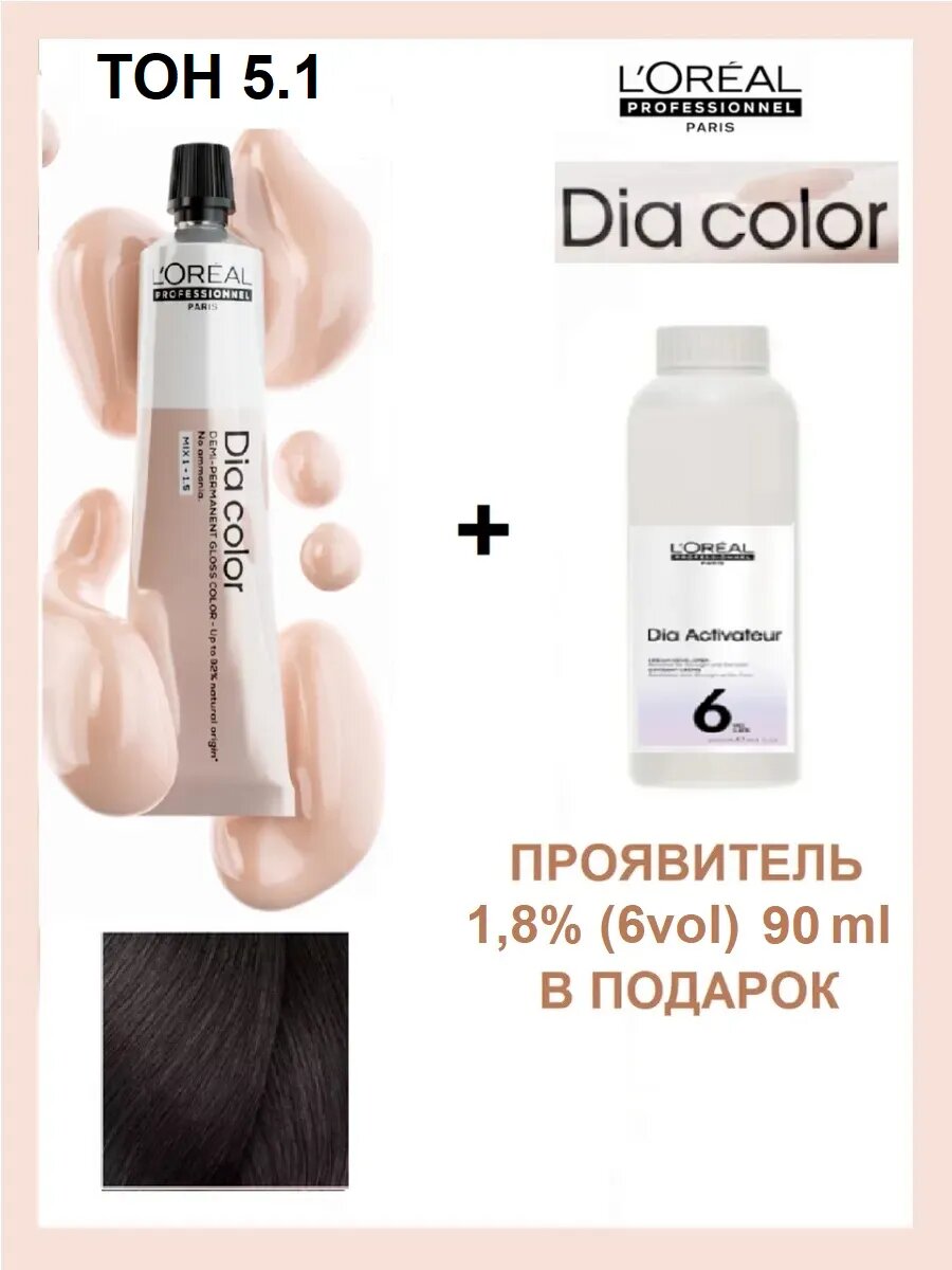 Краска для волос без аммиака DIACOLOR 5.1 60гр+проявит. 1,8%