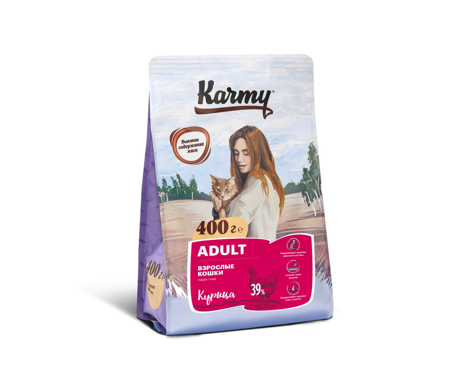 Корм сухой Карми Adult для взрослых кошек Курица, пакет 400г