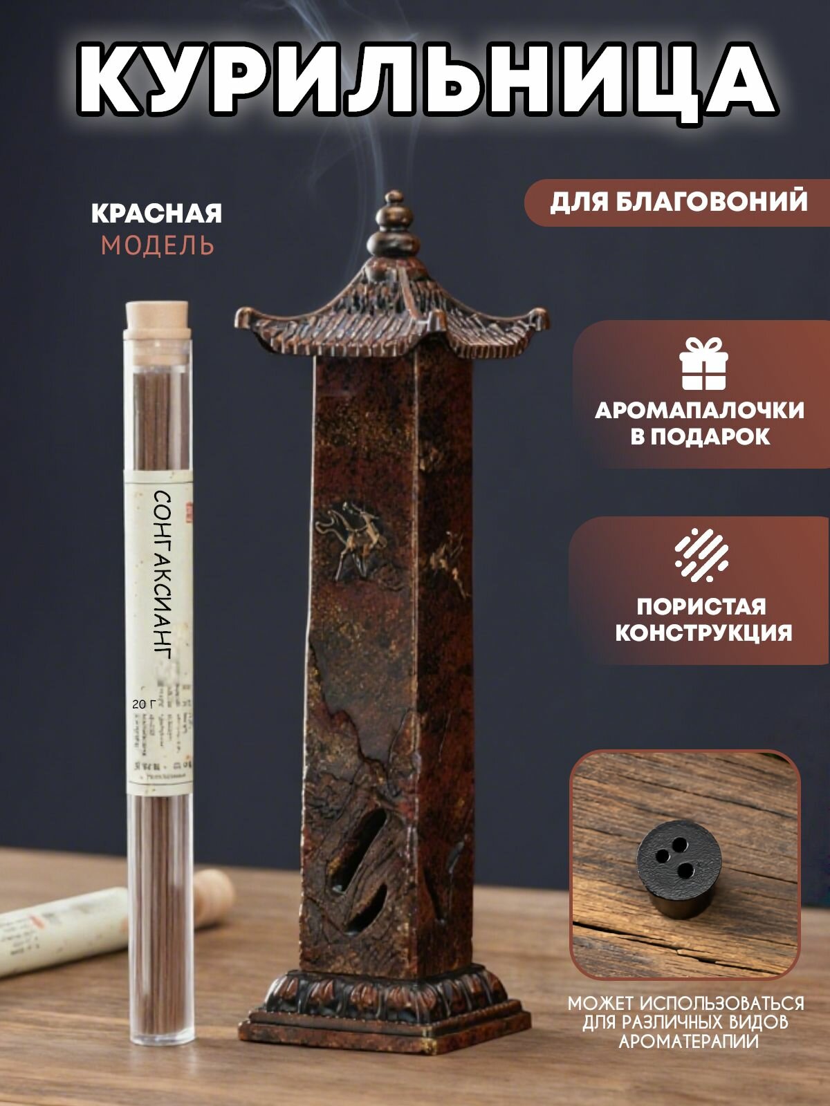 Бытовая курильница для благовоний, в форме пагоды, 20 г бесплатного соснового благовония для пагоды