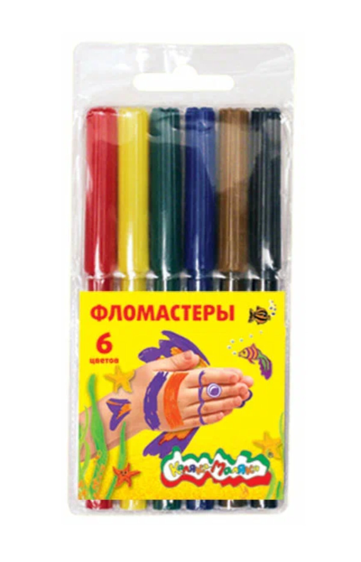 Фломастеры Каляка-Маляка классические 6 цв. круглый корпус, легкосмываемые, блистер