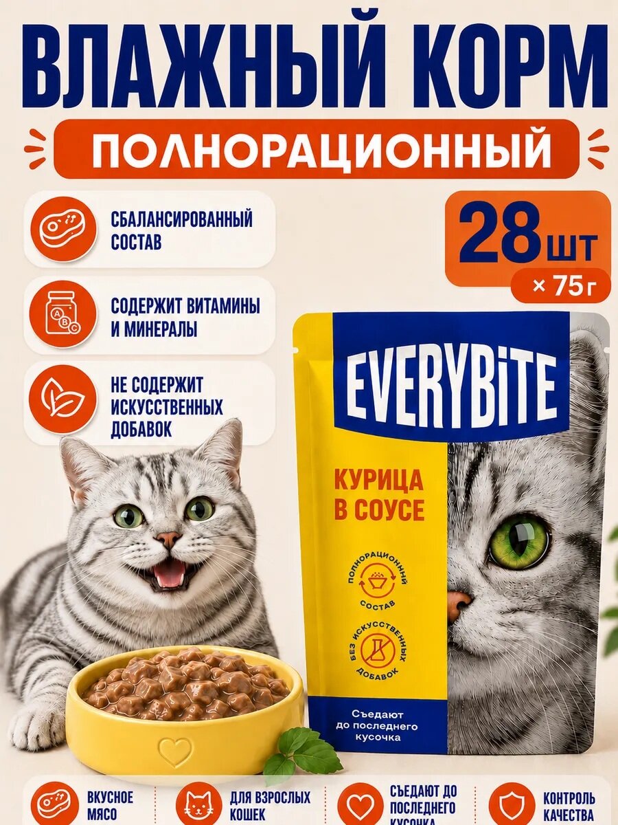 Корм для кошек влажный Курица в соусе 28 шт по 75 гр.