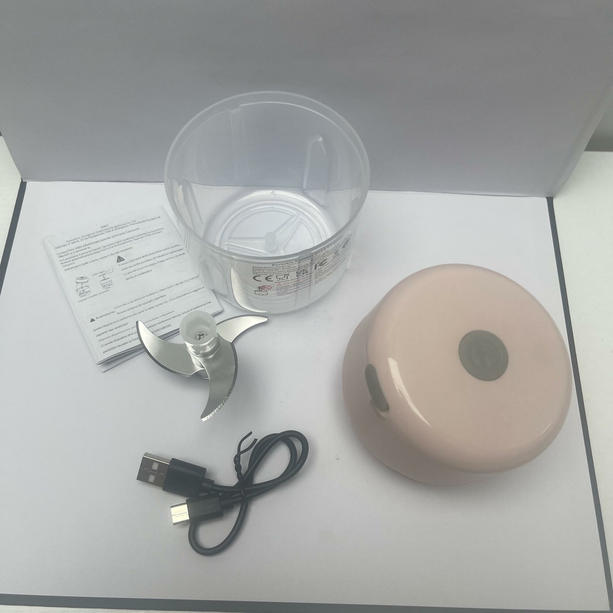 Мини-кухонный комбайн USB, электрический измельчитель для овощей, чеснока, мяса и фруктов, набор из 5 предметов, розовый
