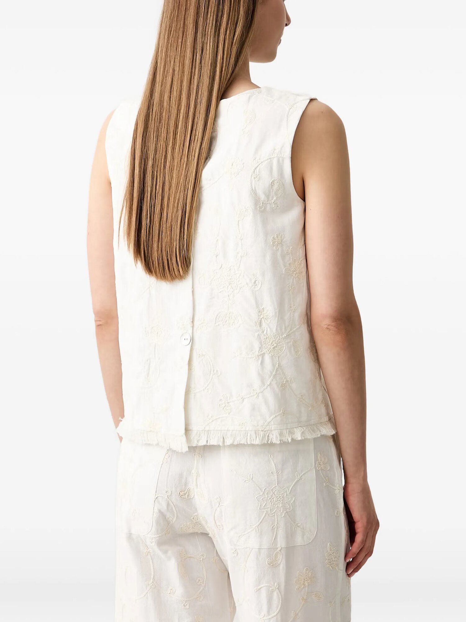 Топ Pedro del Hierro Embroidered fringed top, размер 46, бежевый/белый — фото 1