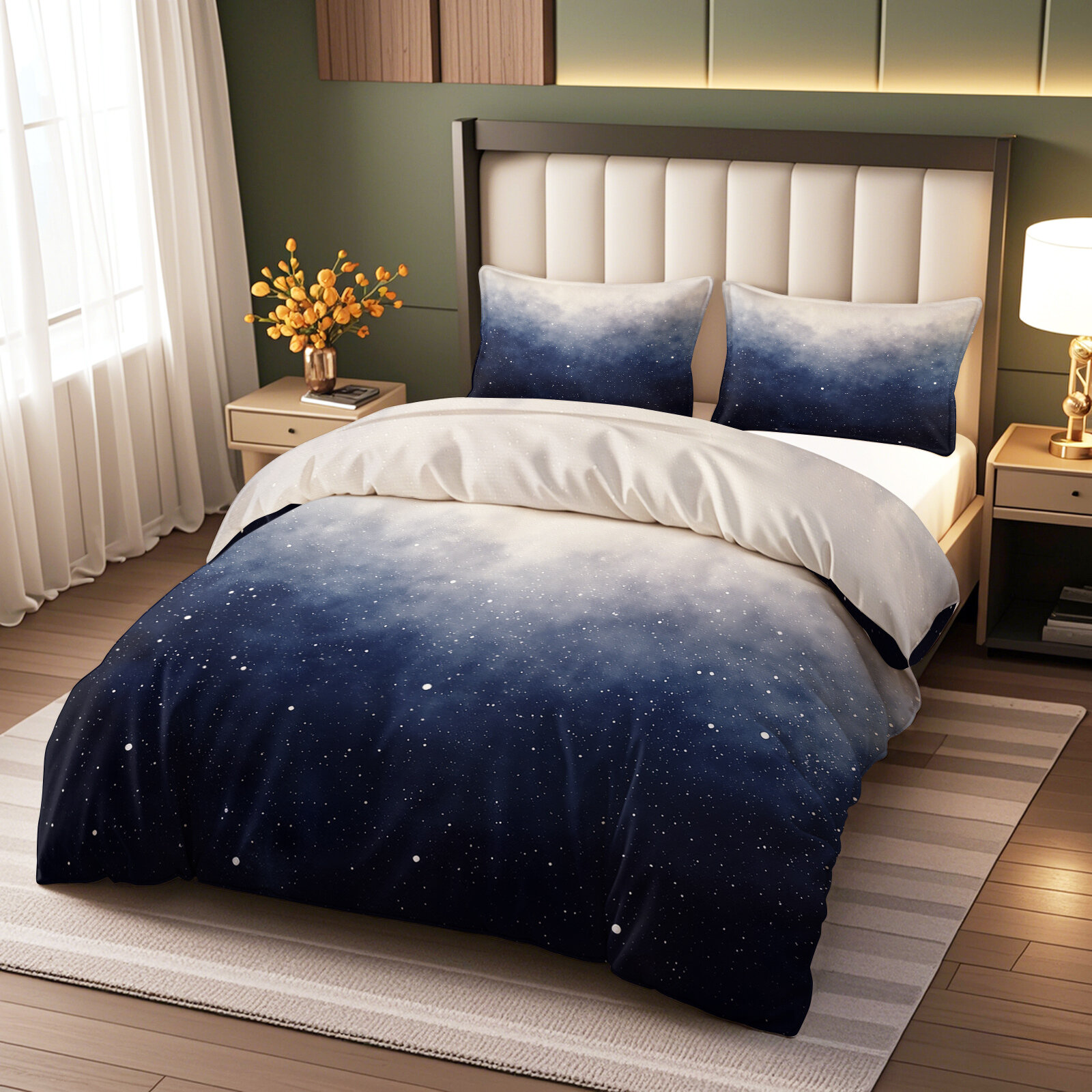 Постельное белье 2-спальное, евро простынь 200x220cm,2 наволочки 70х70, Космическая Галактика полисатин спальный комплект