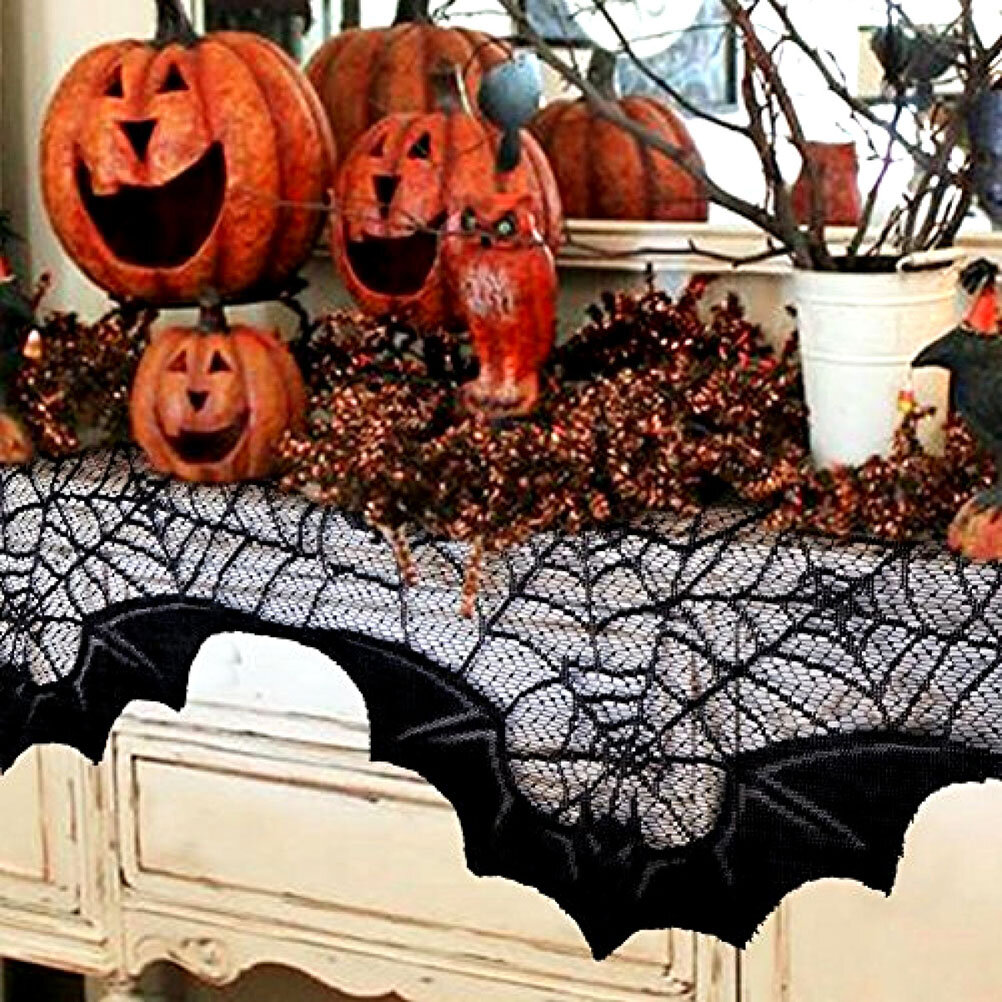 Плотная Ткань Для Камина С Halloween Украшениями В Formе Паутины И Летучих Мышей Для Домашней Декорации 203*57 Cm