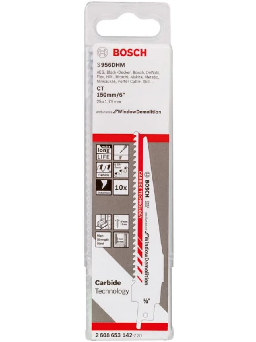 Сабельные пилки Bosch S956DHM CT Endurance for Window Demolition 150x4.0 (по дереву/металлу), 10 шт.